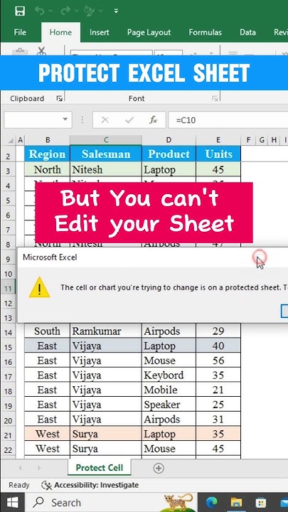 Excel Tips and Tricks:Protect Excel Sheet | #excel #exceltips #exceltricks #shortfeed # ...