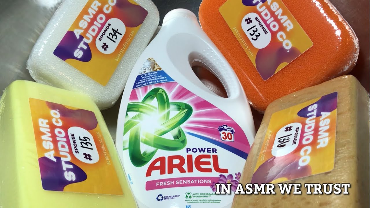 Trying New Sponges & Pink Ariel Detergent from ASMR Studio Co - YouTube
