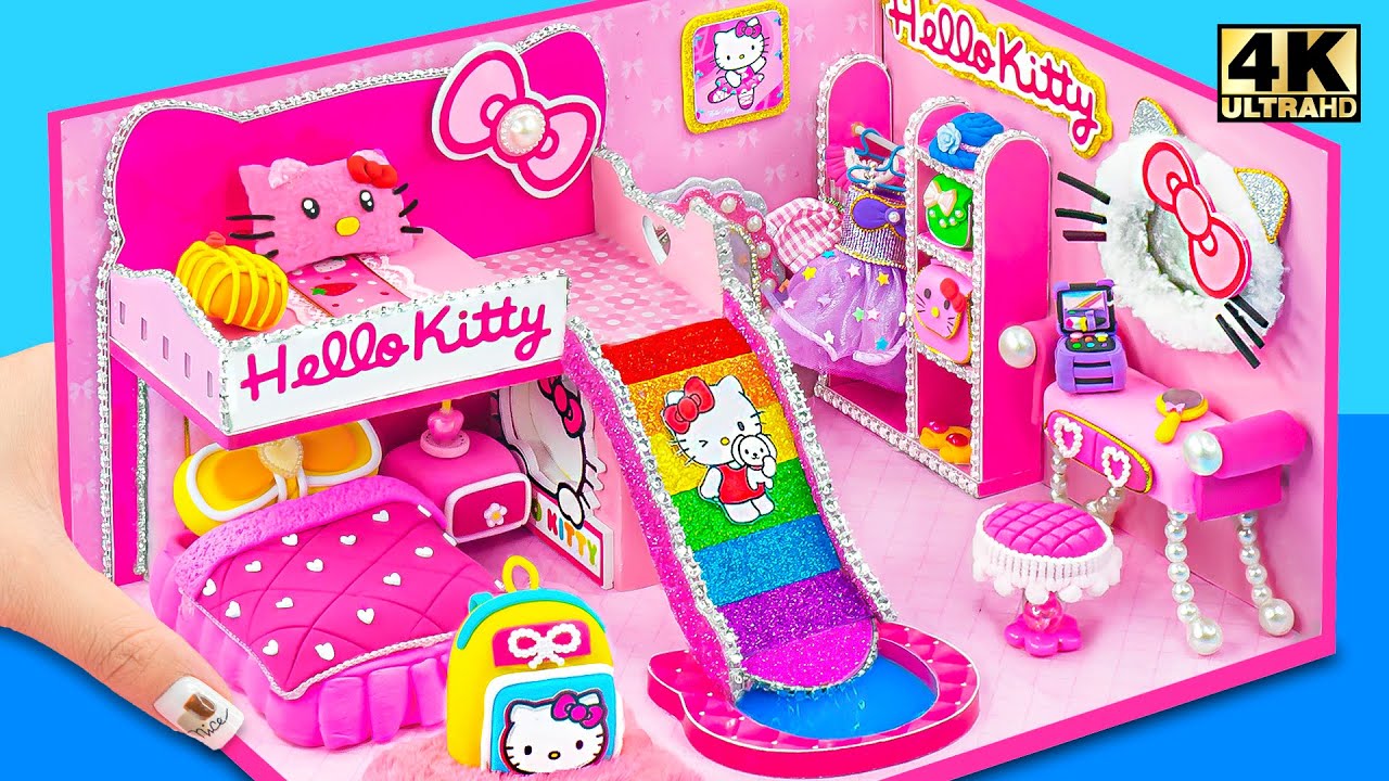 Cardboard DIY for Hello Kitty House With Cutest Bunk Bed, Makeup Set ...