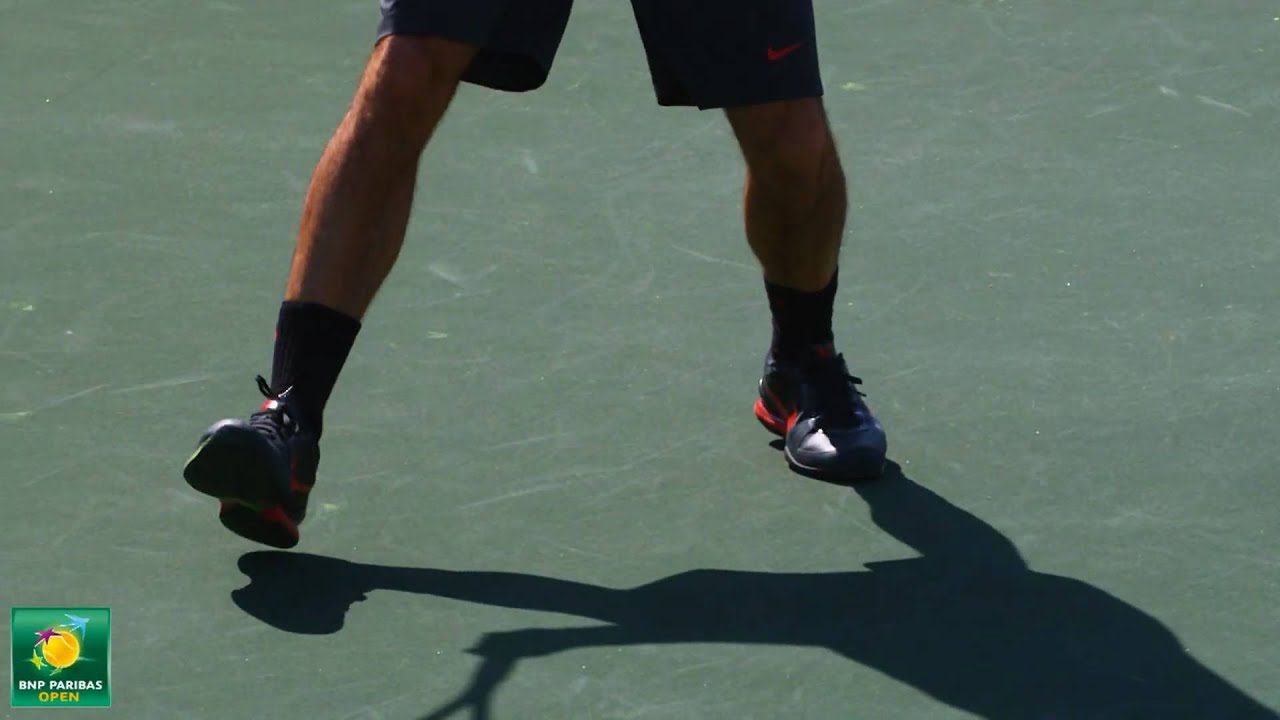 Close-up footage of Roger Federer's footwork in HD -- Indian Wells Pt ...