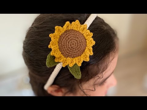 Örgü ayçiçeği taç yapımı. çıtçıt toka yapımı. hair clips crochet. #örgütoka