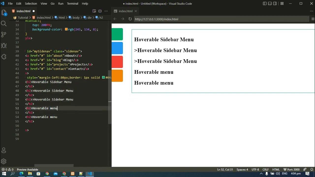 Tutorial Html Hoverable Sidenav Buttons Sidebar Menu Youtube