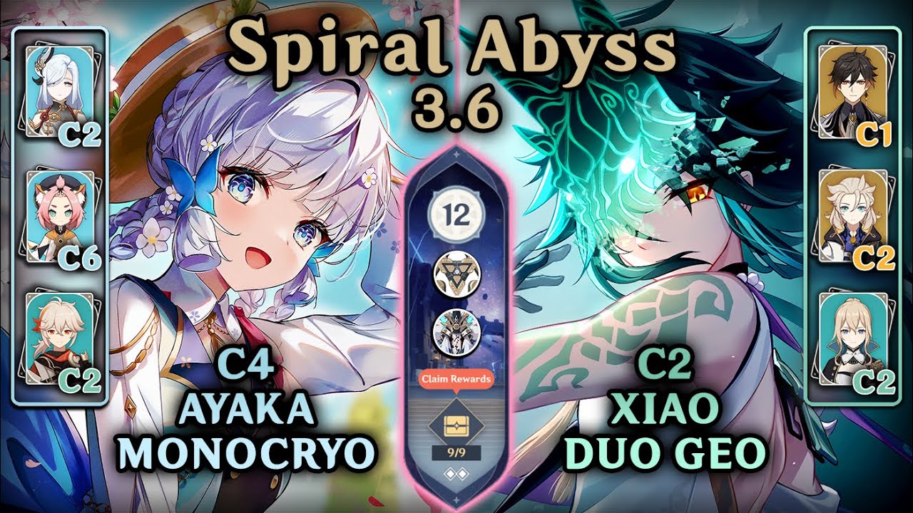 C4 Ayaka Mono Cryo & C2 Xiao Double Geo - 3.6 Spiral Abyss Floor 12 (9 ...