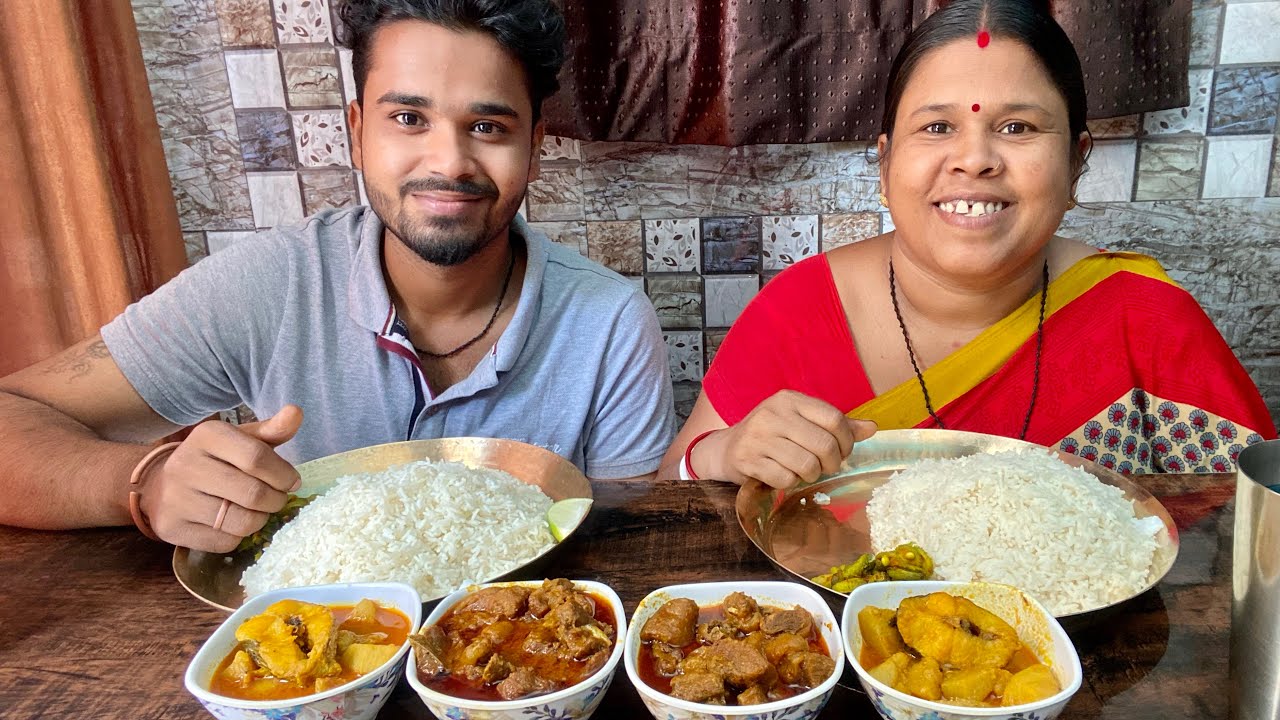 Eating show Desi Murga curry vegetable fish curry vegetable fry Bengali ...