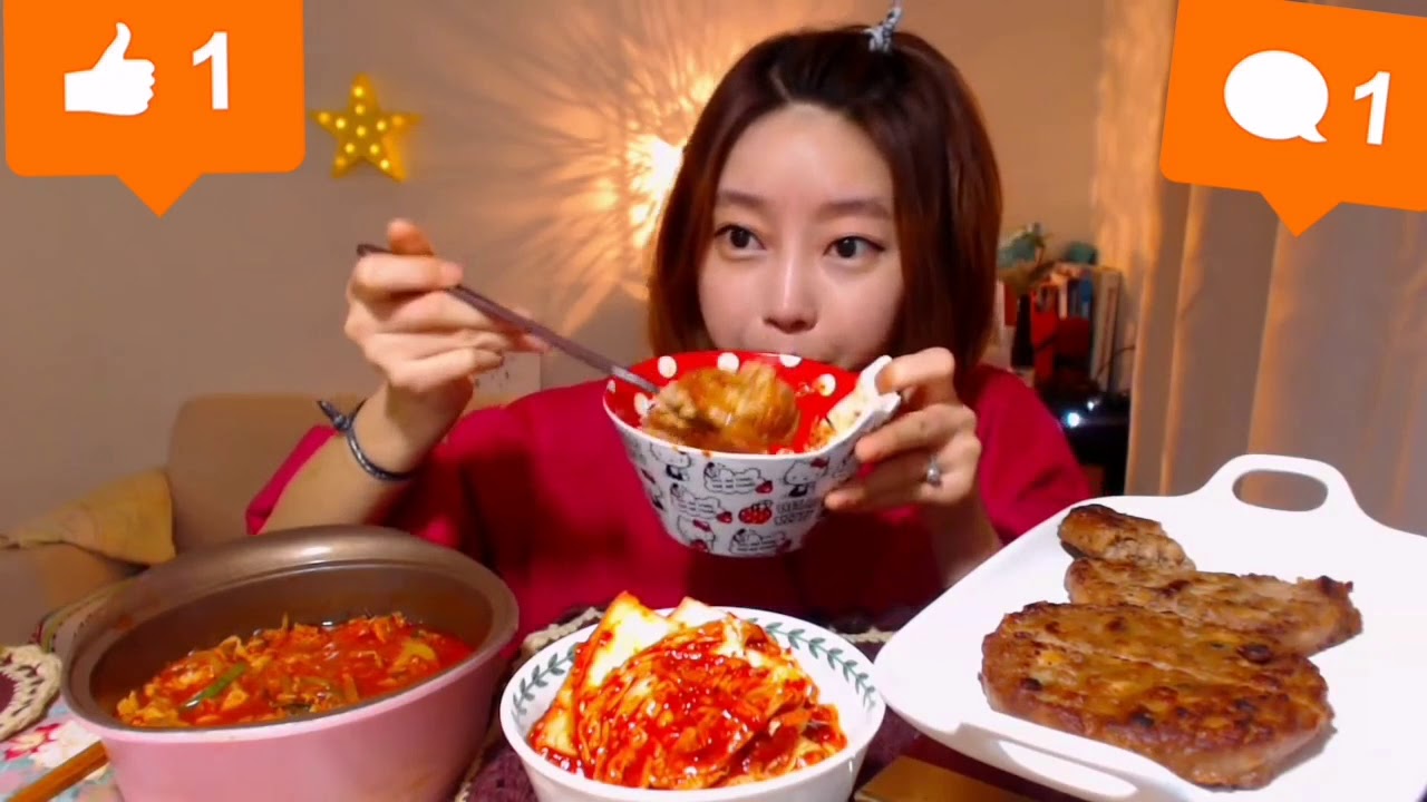 Mukbang 2019 Korean Food/Style Kimchi Stew ( Kimchi-jjigae) Grilled ...