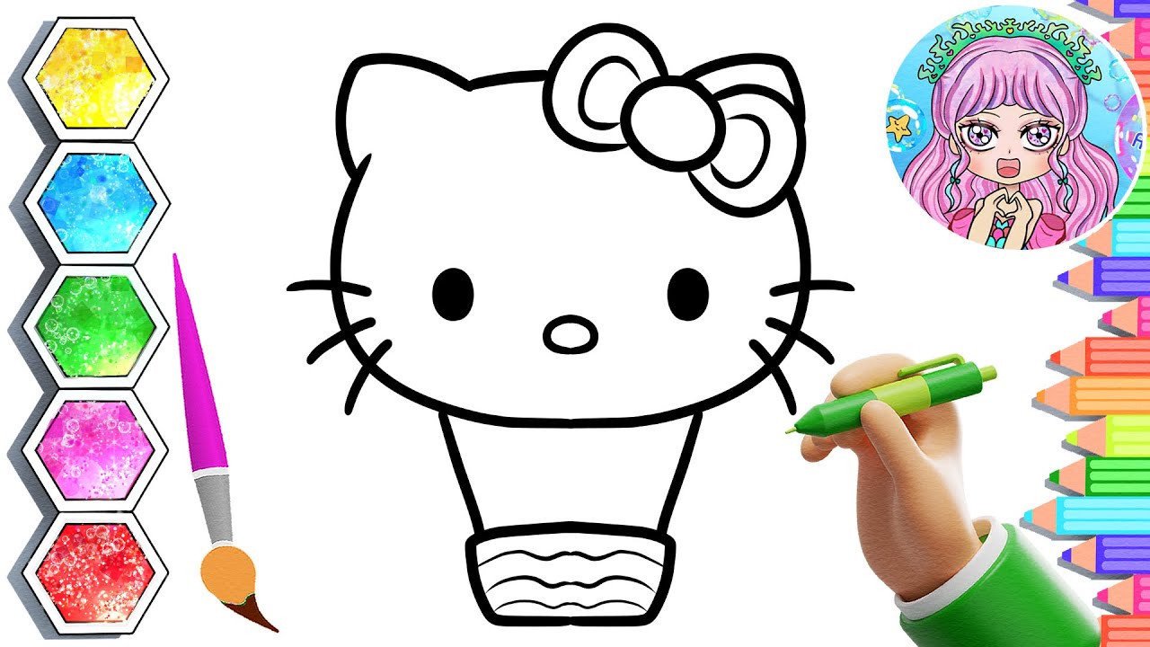 Hello Kitty Hot Air Balloon Drawing For Kid l How to draw Hello Kitty # ...