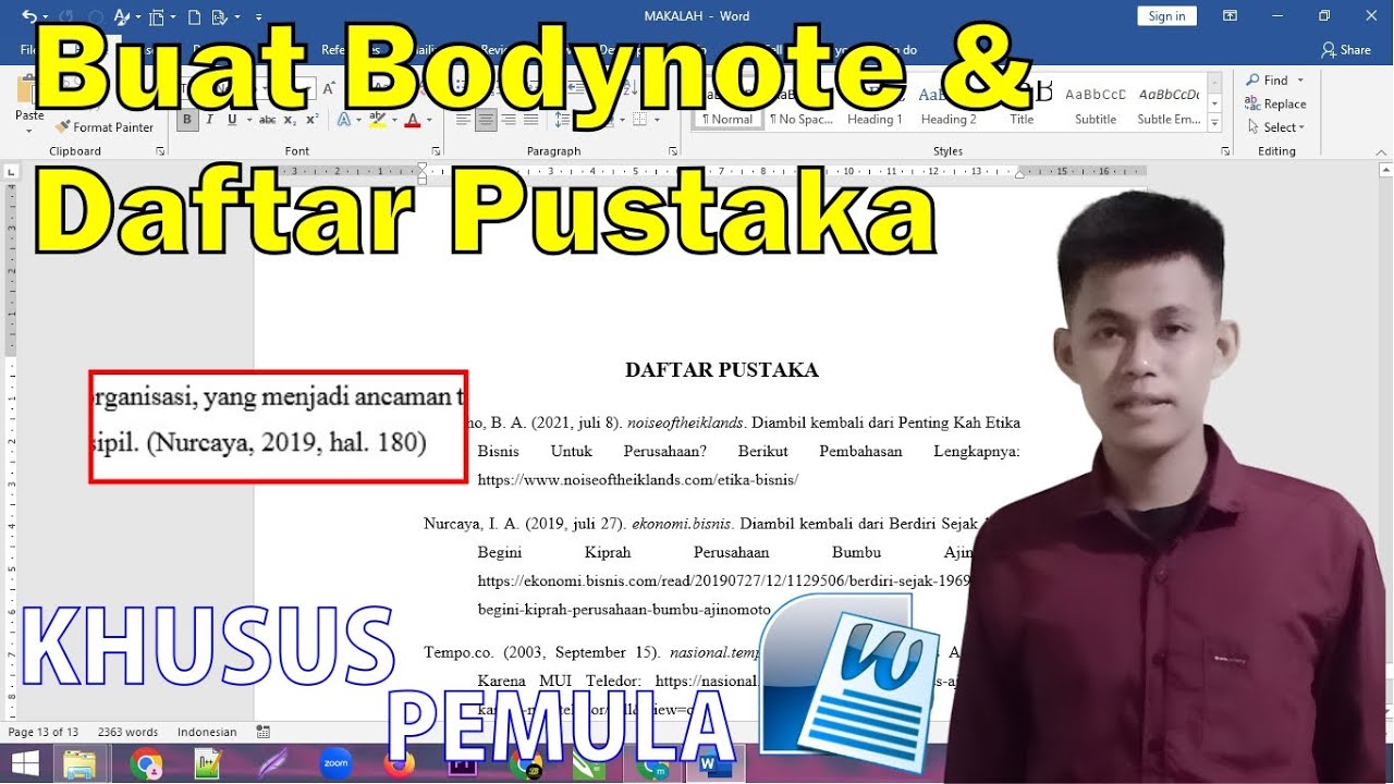 Cara Membuat Bodynote dan Daftar Pustaka Otomatis - YouTube
