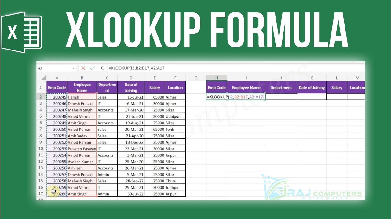 Xlookup Formula In Excel L Raj Computers Raj Sir Youtube