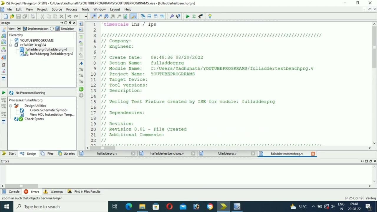 Full Adder Implementation using verilog HDL - YouTube