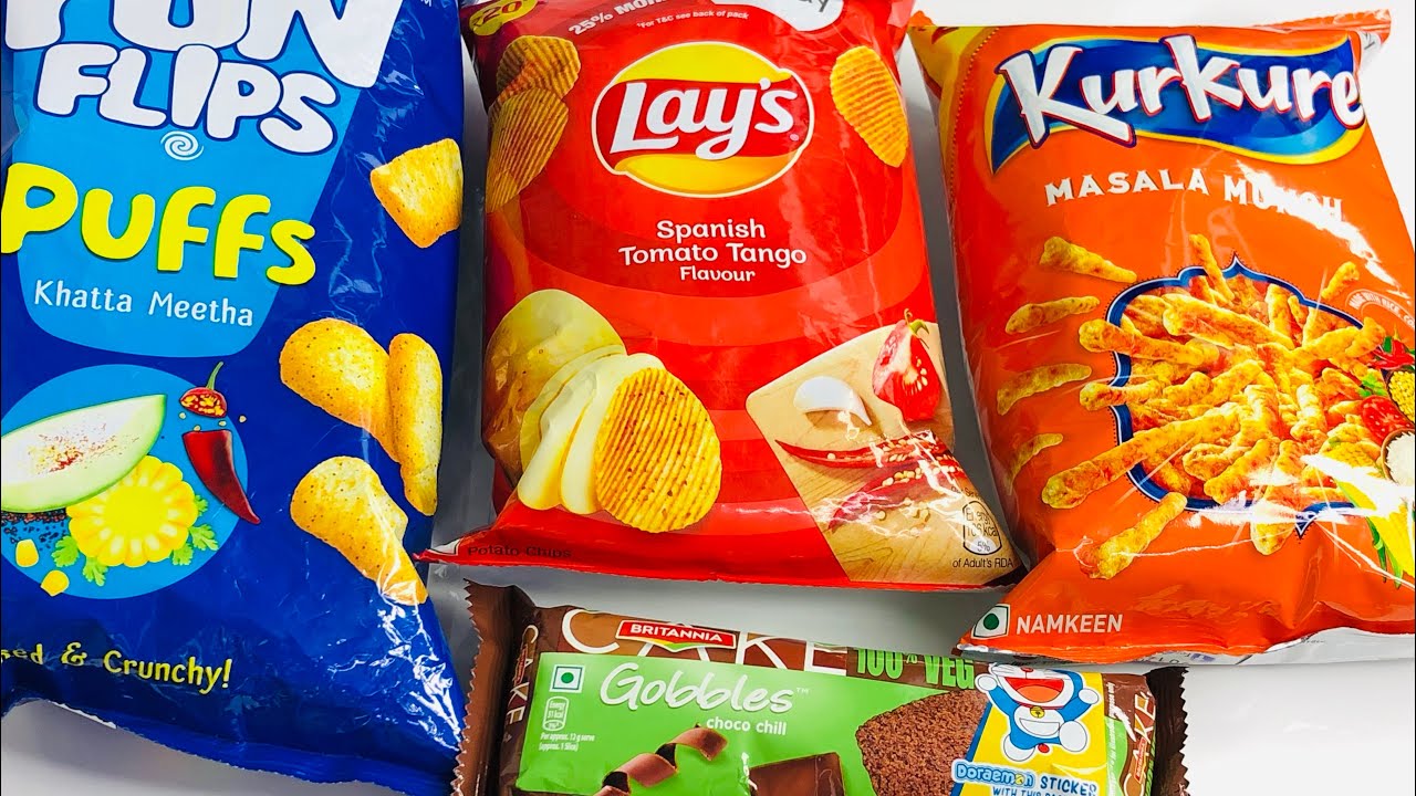 Huge haul of kurkure, chips, lays, fun flips, puffs, cakes, britania ...