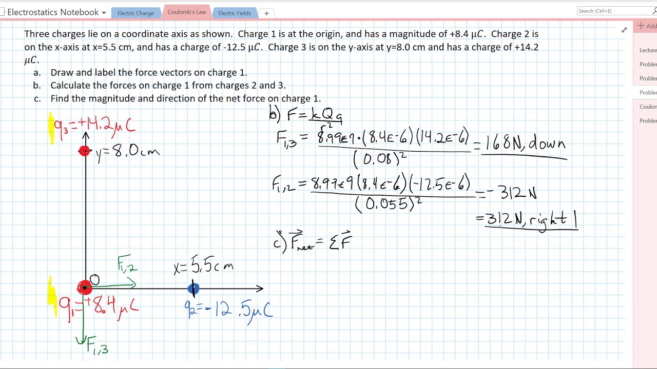 Problem: Electrostatic Force on Charge from Two Other Charges (2D ...