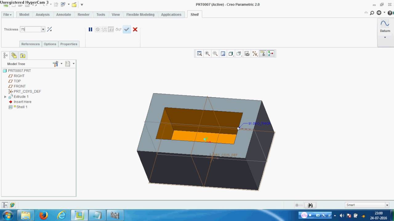 Shell command in Creo Pro E - YouTube