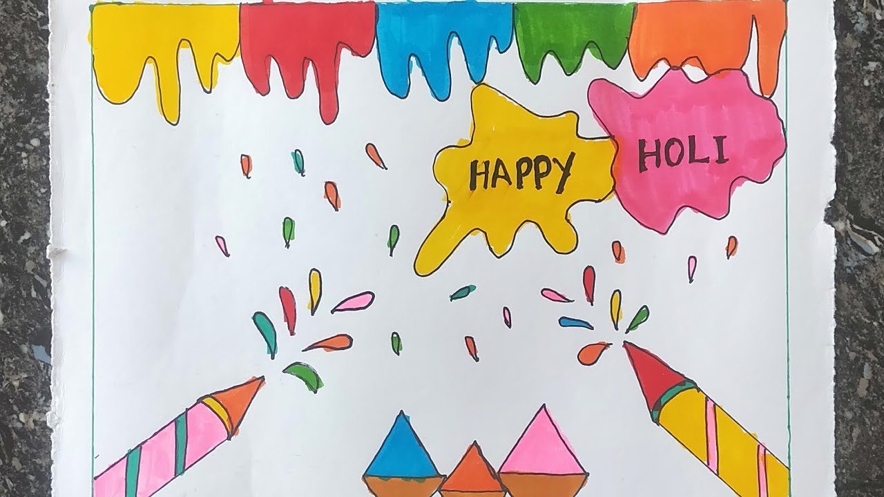 Easy Holi drawing|| happy Holi drawing|| Holi poster drawing|| Holi ...