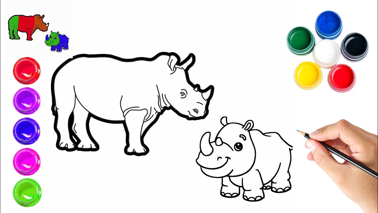 How to Draw Rhino Step by step for kids and Toddlers - YouTube