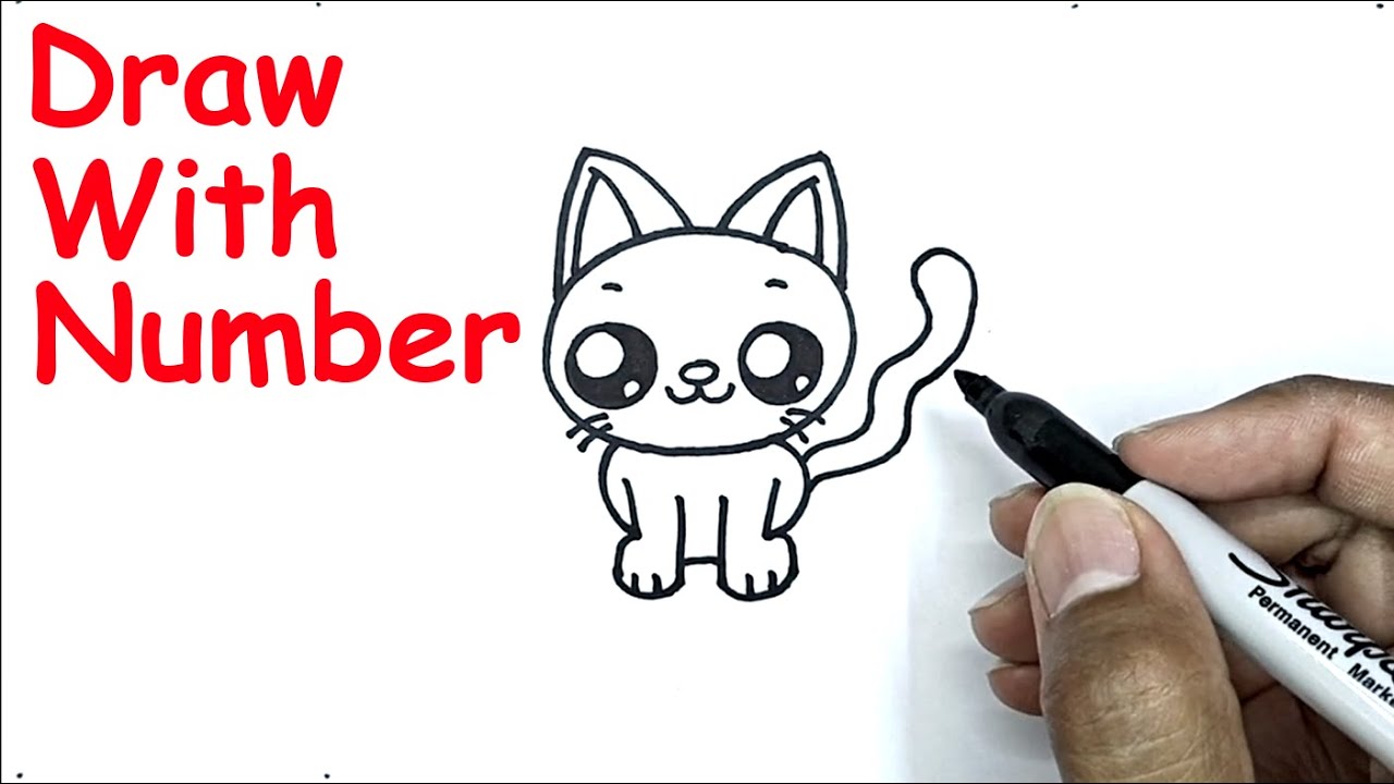 How To Draw A Cat Hard With Number 3 | Drawing Using Number - YouTube