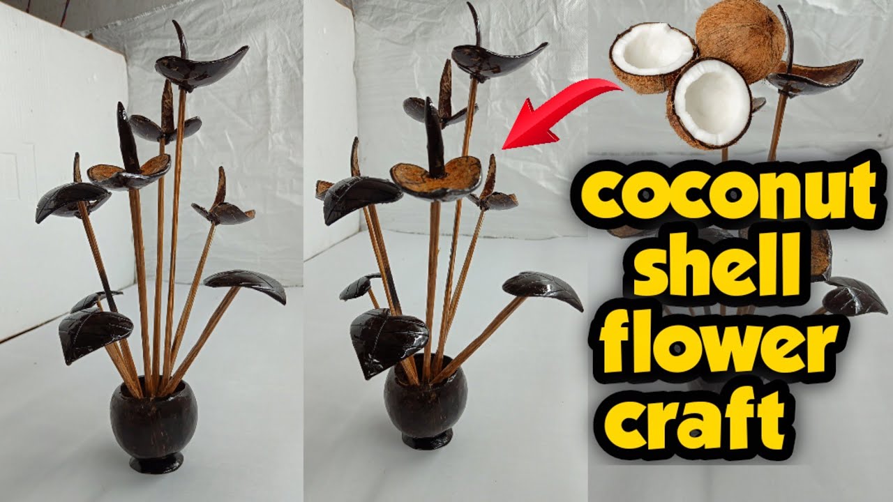 Coconut flower vase | How to make coconut shell flower | Easy making ...