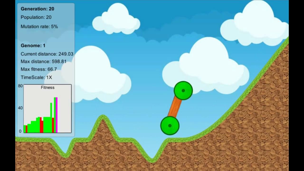 Genetic algorithms - evolution of a 2D car in Unity - YouTube