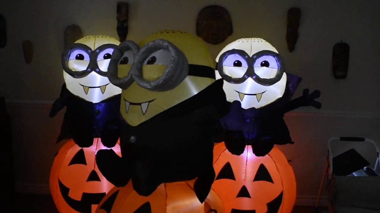Halloween inflatable triplet Minion gone batty 5 feet tall pumpkin ...