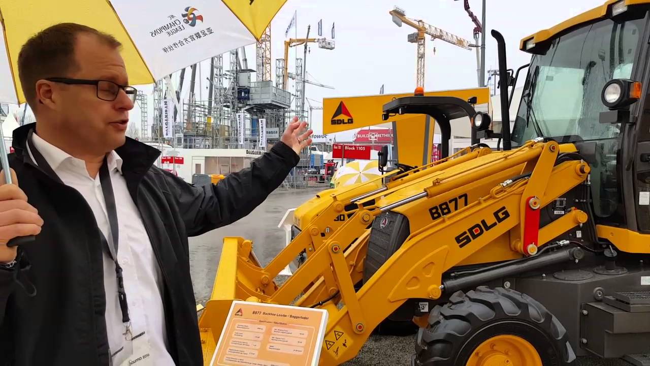 SDLG B877 backhoe loader at Bauma 2016 - YouTube