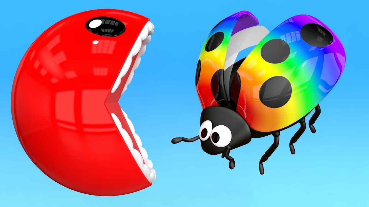 Learn Colors with 3D Pacman eat Rainbow Lollipop and Ladybug for kids ...