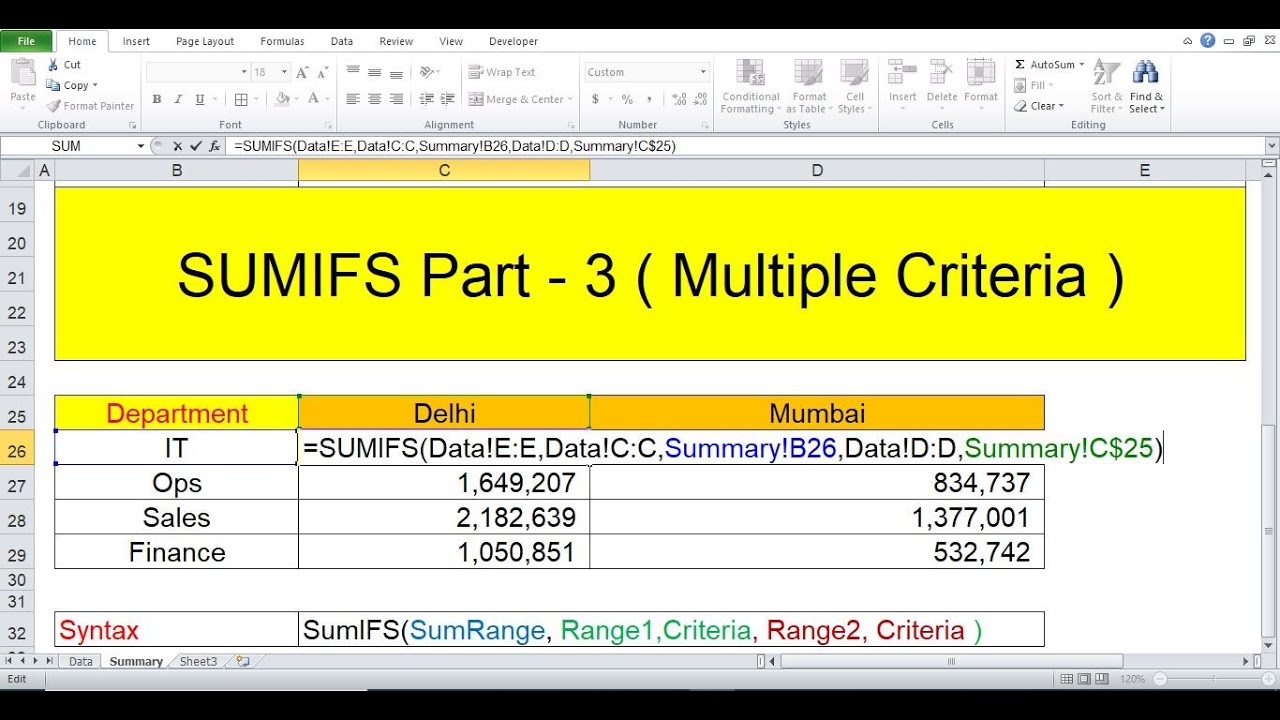 How To Use Sumifs In Excel Sumifs Function In Excel Sumifs Formula In Excel Youtube