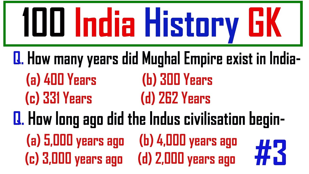 100 Indian History GK Question | India History Questions | India GK ...