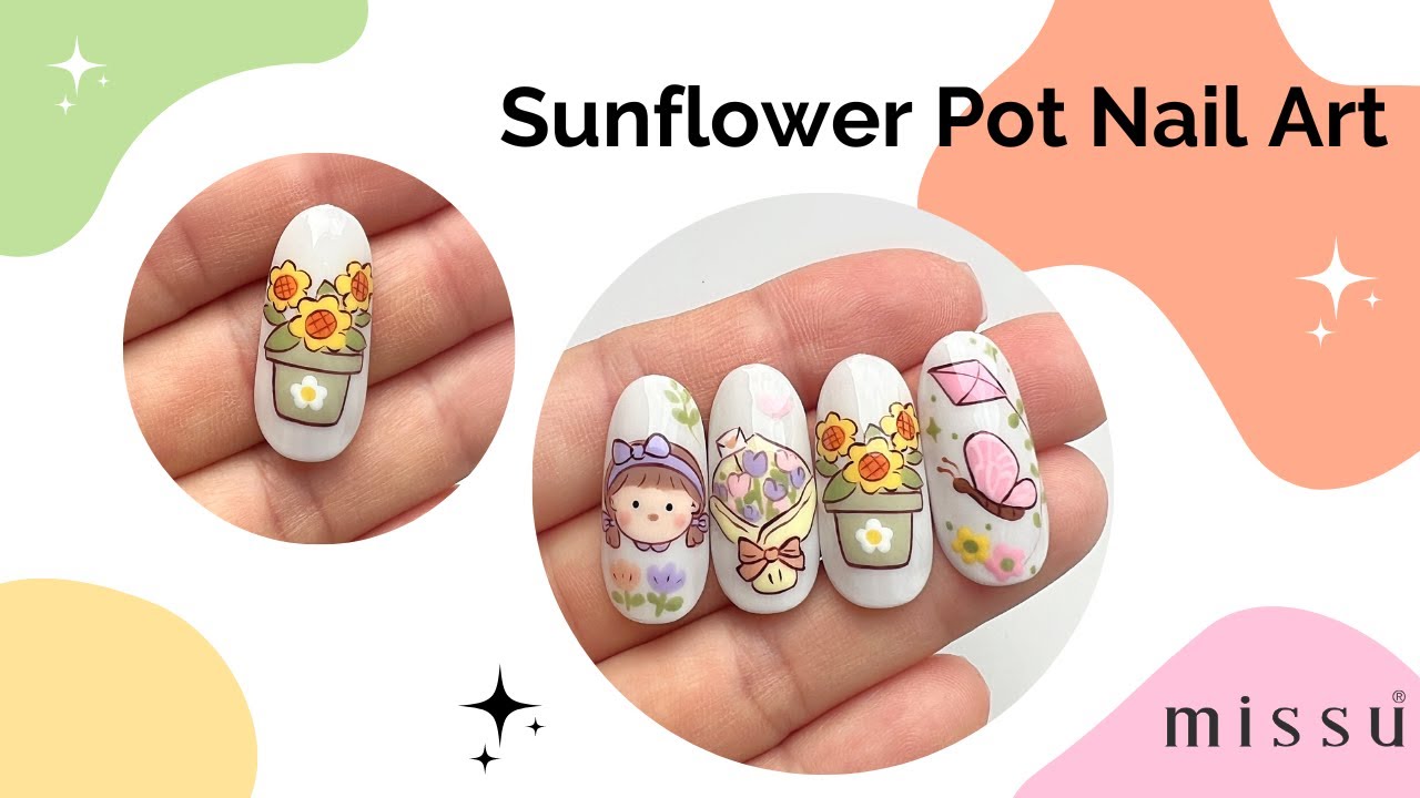 Step-by-step Sunflower Pot Nail Art Tutorial - YouTube