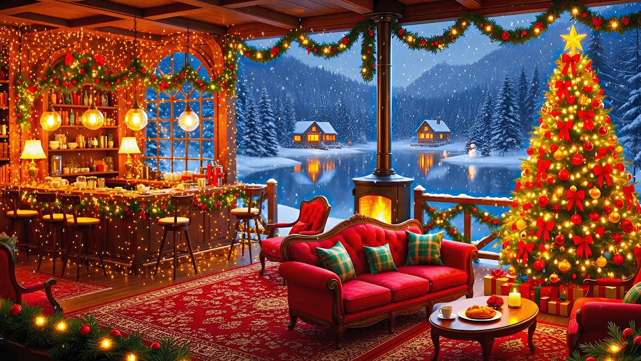 Relaxing Instrumental Christmas Carol Music🎄Cozy Christmas Fireplace ...