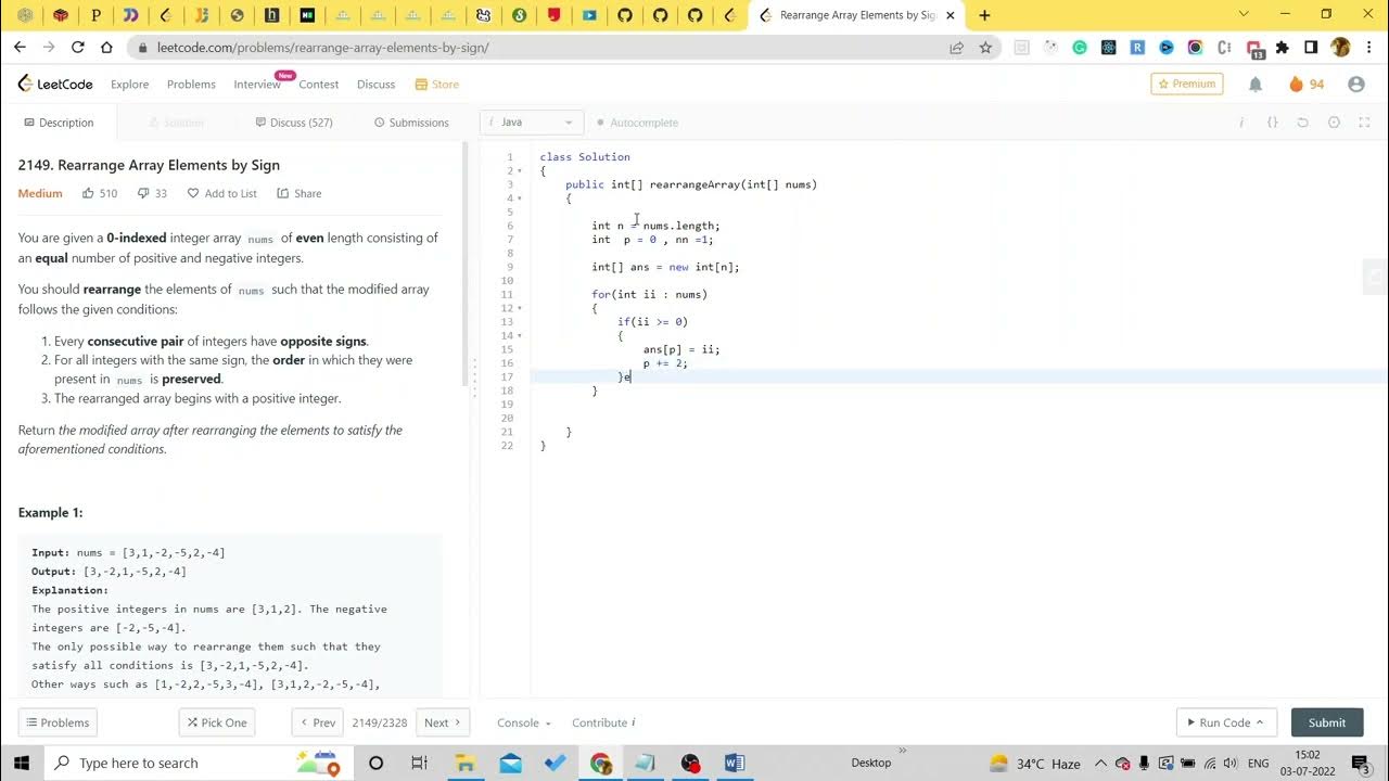 2149 Rearrange Array Elements By Sign Java Javainterviewquestions Youtube