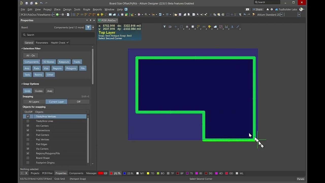 Offset outline from the board shape using Tool-Outline Selected Objects ...