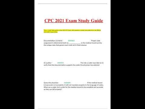 CPC 2021 Exam Study Guide This is a brief study guide on the 2023 CPC ...