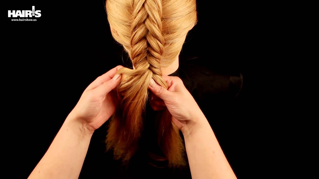 Reverse fishtail braid tieback - YouTube