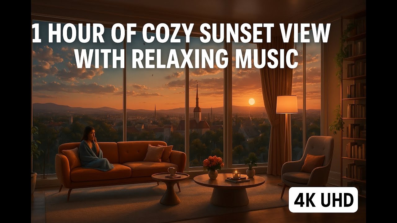 🎬 1 HOUR OF COZY SUNSET VIEW WITH RELAXING MUSIC | 4K UHD LIVING ROOM ...
