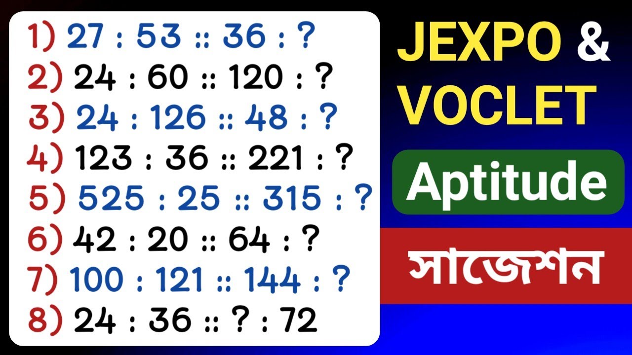 JEXPO Aptitude Question 2023 | VOCLET Aptitude Class | SSC MTS ...