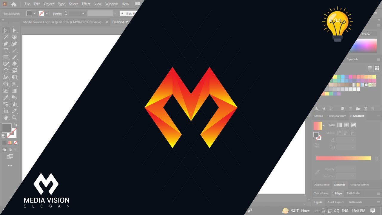 How To Make | Creative Letter M and V Logo Design | #threedotdesign ...