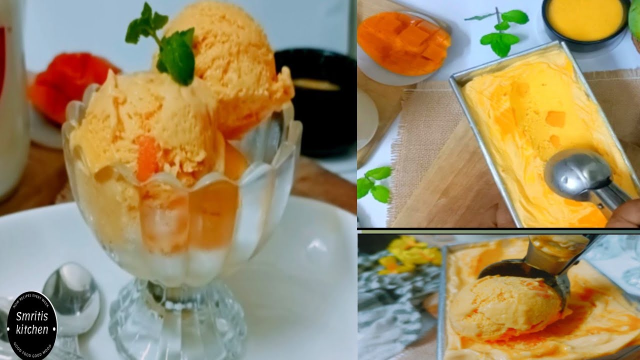 MANGO ICE CREAM || 3 INGREDIENTS CREAMY NO ICE CRYSTAL||माँगो आइस क्रीम ...