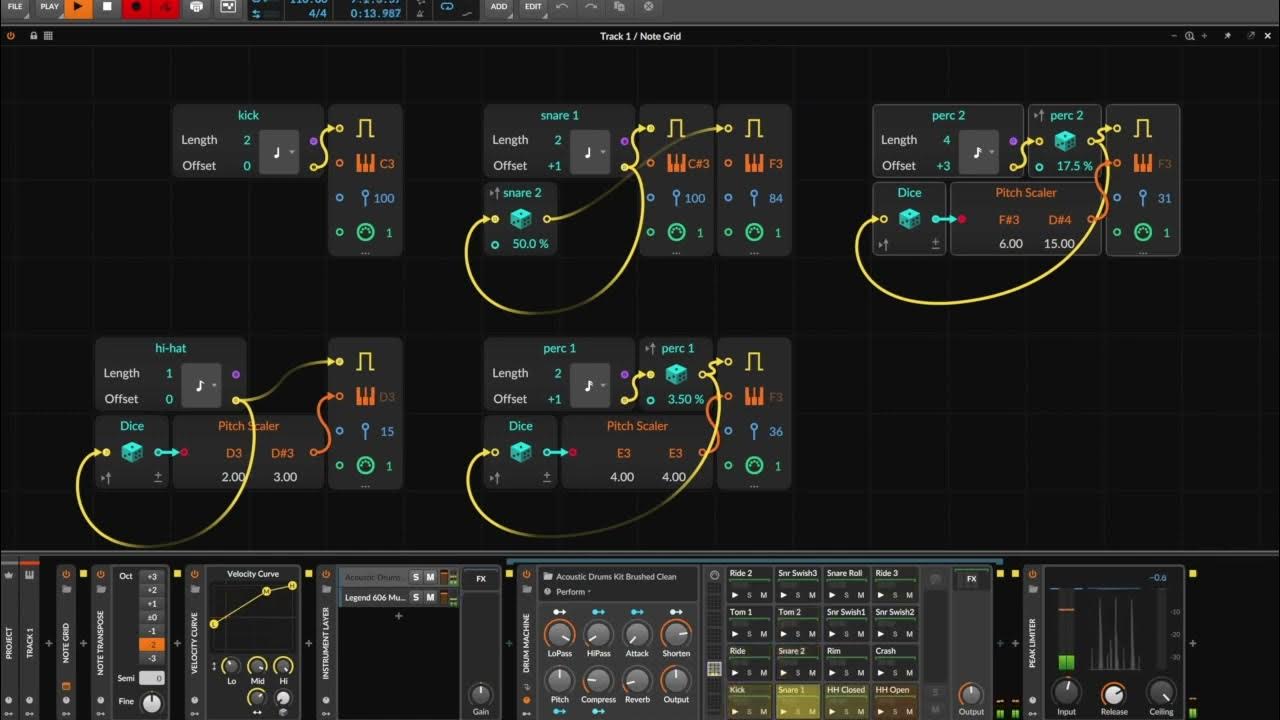 Drum sequencer - Bitwig note grid - YouTube