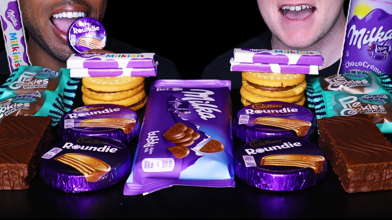 ASMR MILK CHOCOLATE DESSERTS! *MILKA BUBBLY BAR, CADBURY ROUNDIE, MILKA ...