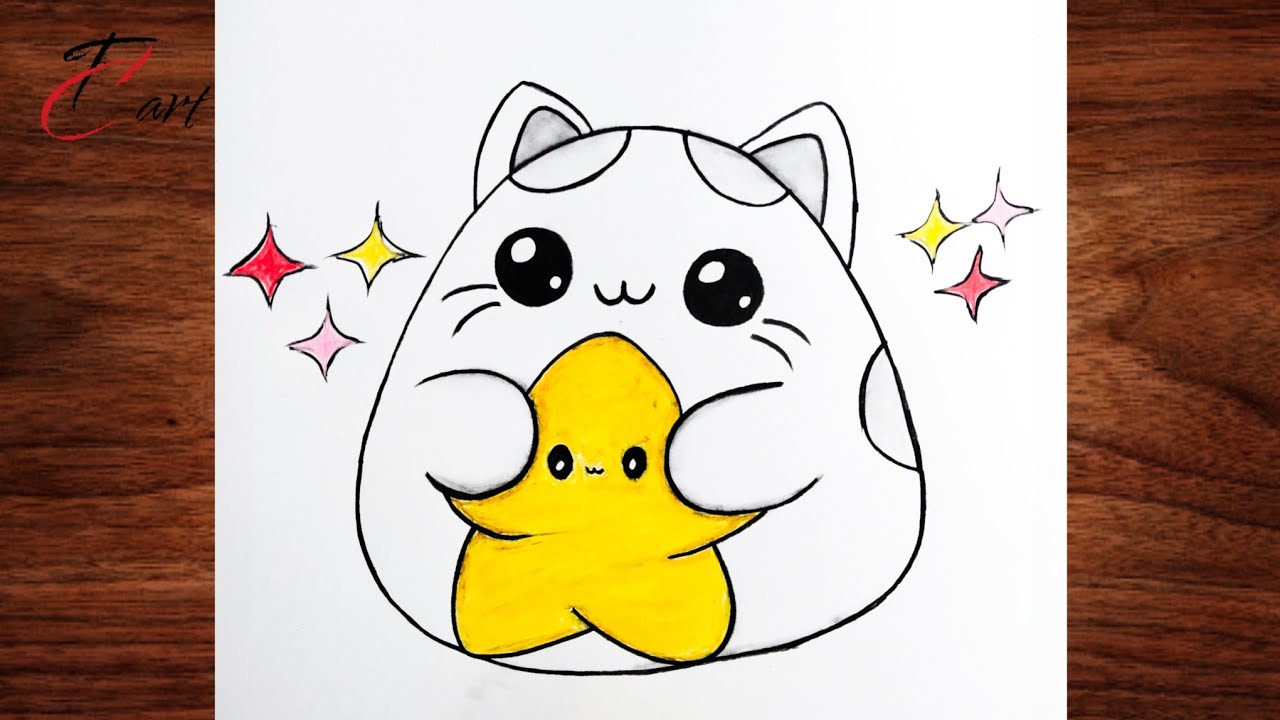 Cute Cat Holding Star Drawing | Easy Drawing Tutorial for Beginners ...