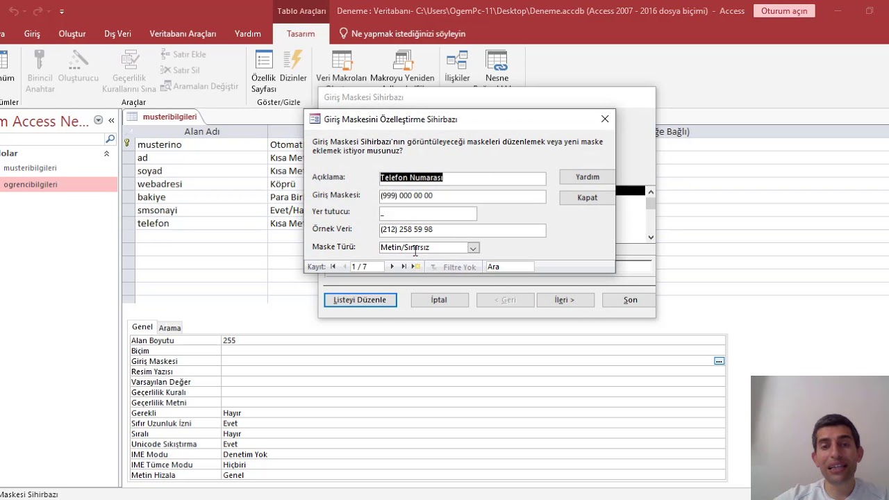 MS ACCESS Veri Türleri ve Alan Özellikleri-II - YouTube