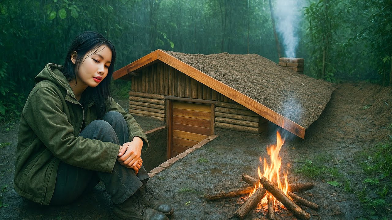 3 Days to Build a Warm and Cozy Dugout for Heavy Rain - Solo Survival ...