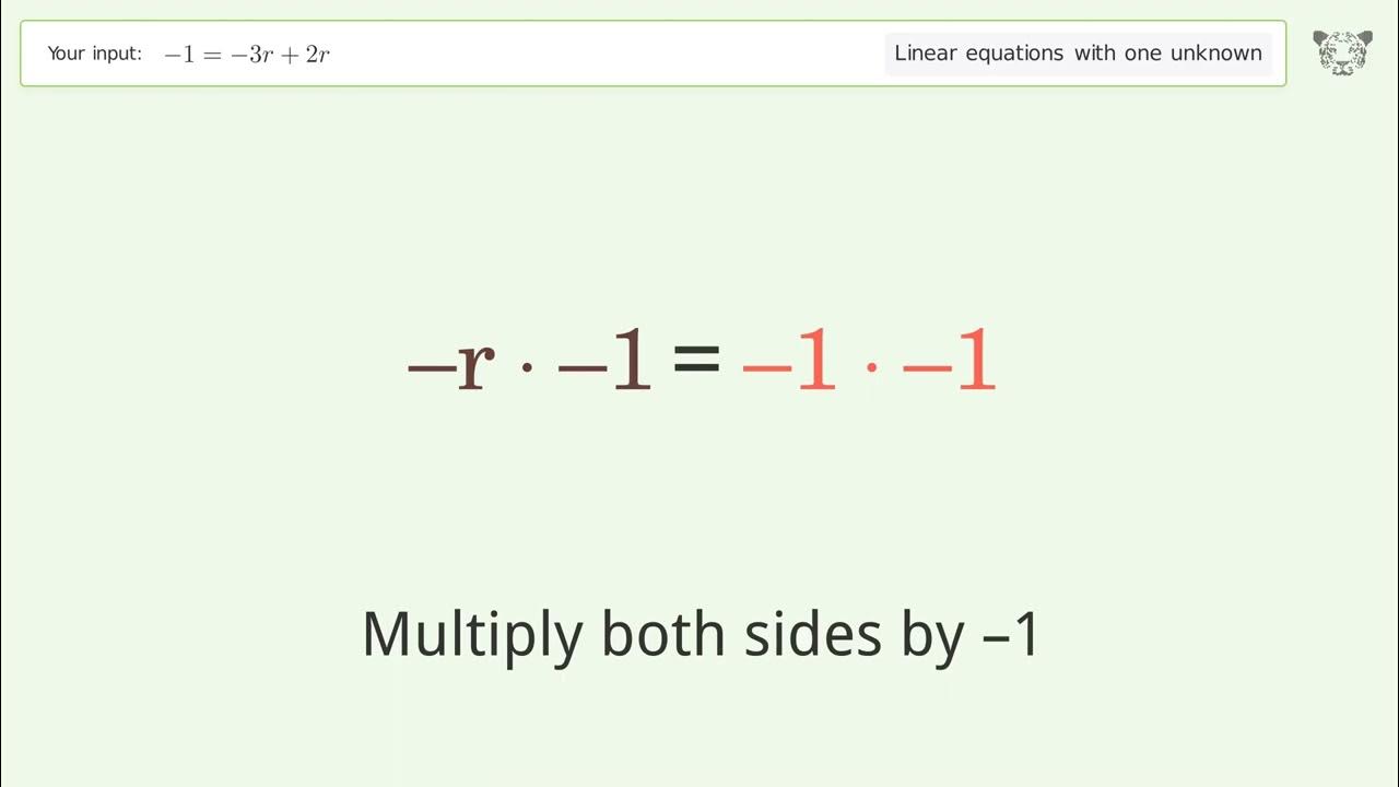 Linear equation with one unknown: Solve -1=-3r+2r step-by-step solution ...