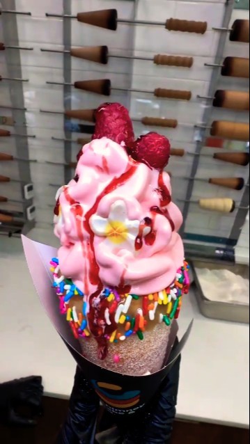 Strawberry chimney cone with sauce & sprinkles 🍓#shorts #viralshorts # ...