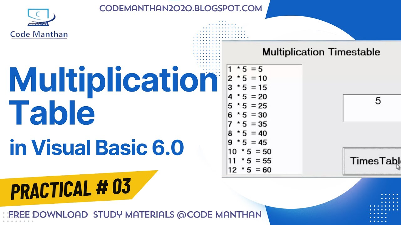 Print Multiplication Table in Visual Basic 6 - Practice 03 - YouTube