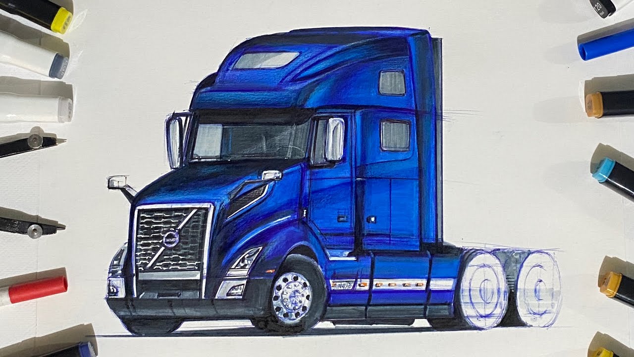 Drawing VOLVO VNL Semi Truck - YouTube