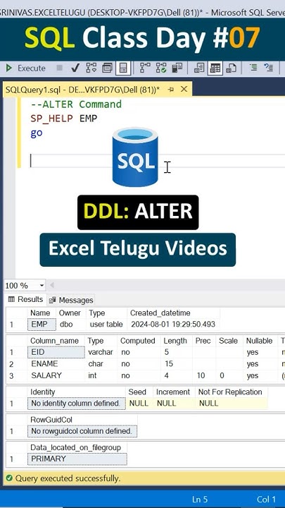 SQL Alter Command in Telugu | SQL Class Day #07 In Telugu #sql - YouTube