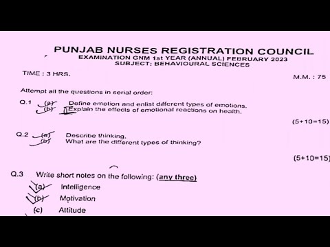 Behavioral Sciences Question Paper for GNM 1st year February 2023 ...