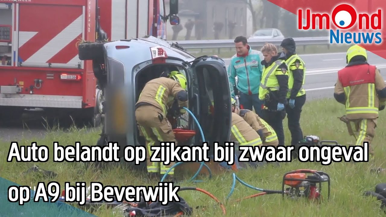 Auto belandt op zijkant bij zwaar ongeval op A9 bij Beverwijk - YouTube