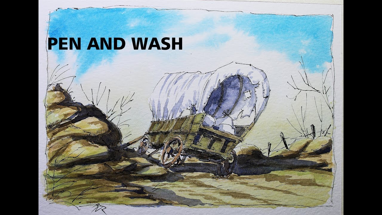 How to draw and paint Abandoned Covered Wagon,Pen and Wash Nil Rocha ...