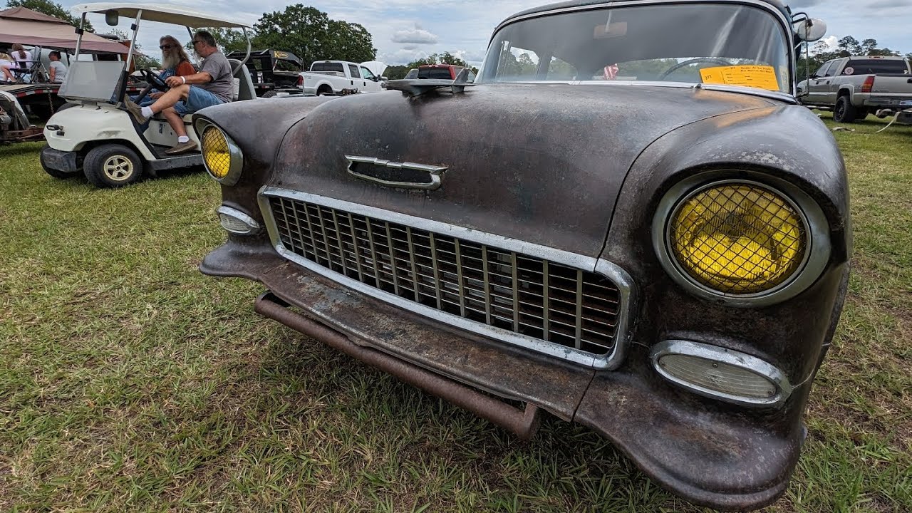 55 Chevy does big nasty burnout rumble at the ranch rat rods versus hot ...
